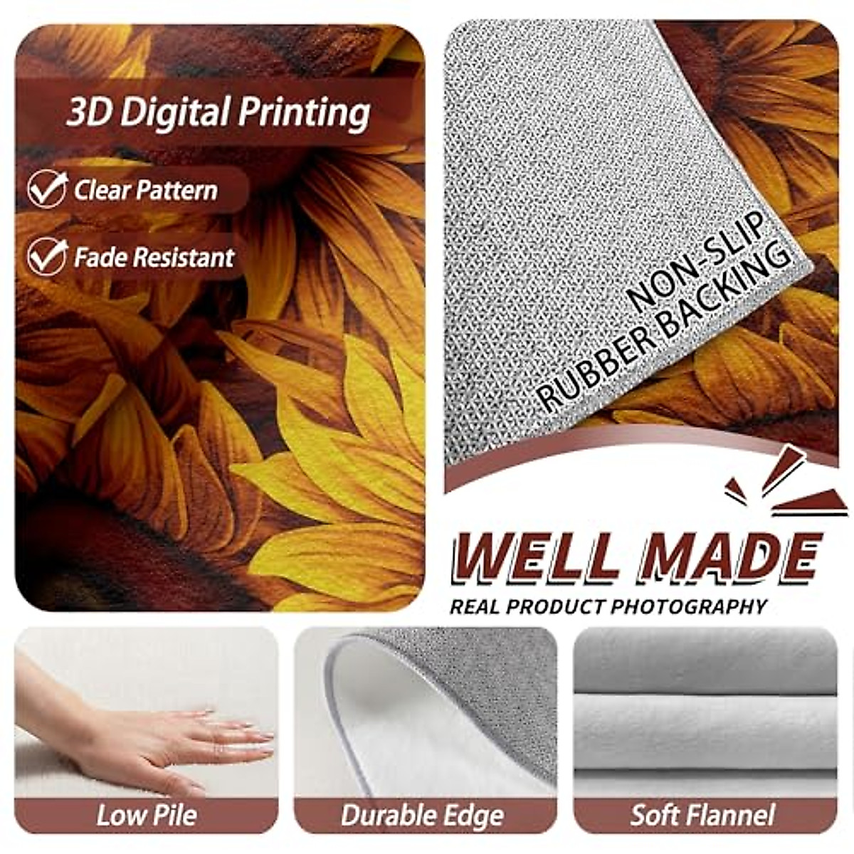 Yoozitrees Sunflower Rugs for Living Room - Sunflower Rug, 6x9 Rug, Yellow Flower Autumn Floral Area Rug, Fall Botanical Carpet, Washable & Non Slip & Soft Large Rugs, Sunflower Home Decor