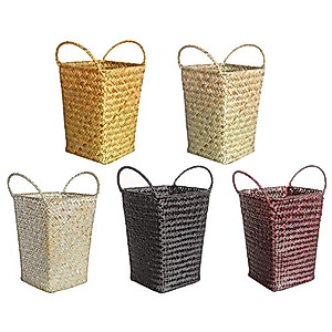 EXCEART Toy Baskets Rattan Storage Basket Woven Flower Vase Door Closet Organizer Multipurpose Storage Container Decorative Storage Organizer for Home Office Cloth Book Black Desk Containers