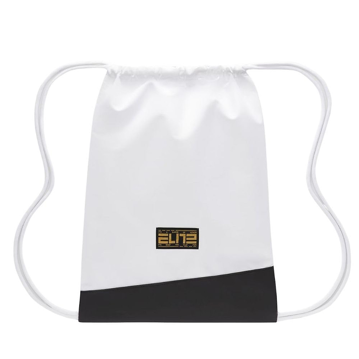NIKE Hoops Elite Drawstring Bag (17L) DX9790-100 (WHITE/BLACK/METALLIC GOLD), Size ONE