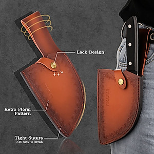 imarku Butcher Knife, 7 Inch Cleaver Knife, Hand-Forged Full Tang Serbian Chef Knife with Leather Sleeves, Japan High Carbon Steel Meat Cleaver for Kitchen, Camping, Christmas Gifts