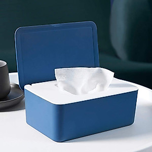 Brianer Wet Wipes Dispenser, Dry Wet Tissue Paper Case Dustproof Tissue Storage Box Case, Dispenser Holder with Lid for Home Office Desk (Blue White)