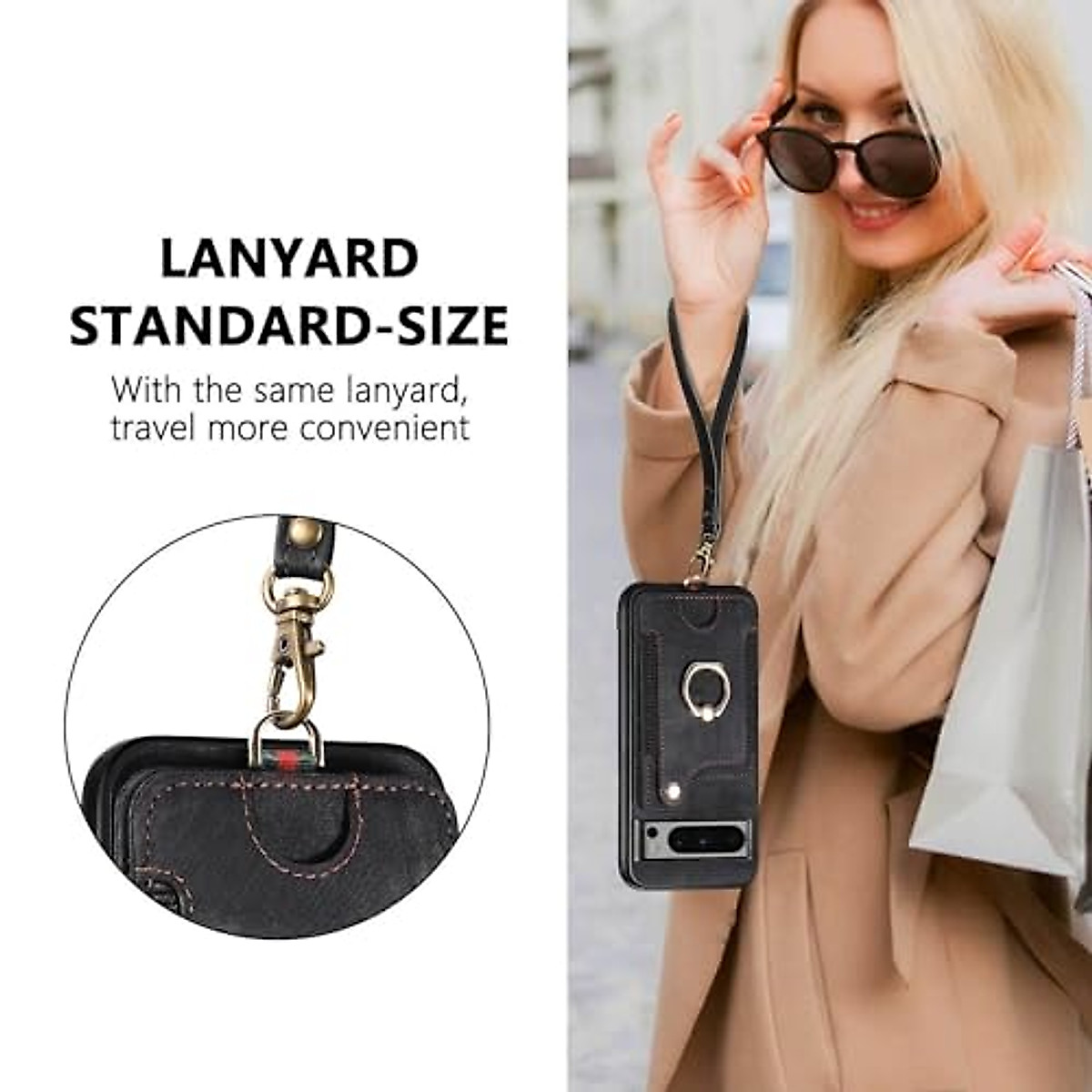 JanCalm Pixel 8 Pro Case, Flip Leather Wallet, RFID-Blocking, Ring Stand, Multiple Card Slots (Black, 6.7 Inches)