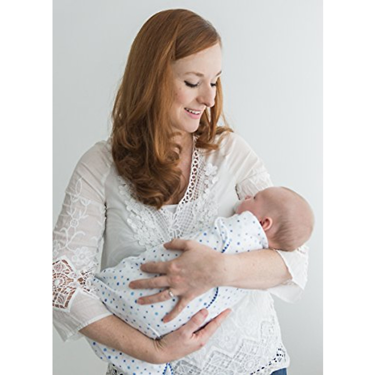 Amazing Baby Large Receiving Blanket, Ultimate Swaddle for Baby Boys, Girls, Softest US Cotton Flannel, Best Shower Gift, MADE in USA, Playful Dots, Sterling, Mom’s Choice Winner, 42x42"