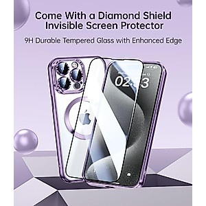 JUESHITUO Magnetic Clear for iPhone 14 ProMax Case with Full Camera Protection, No.1 Strong N52 Magnets, for iPhone 14 Pro Max Case, for Magsafe Women Girls Men Phone Case (6.7")-Deep Purple