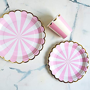 Pink and Gold Foil Party Supplies Set - 90PCS (Serves 30 Guests) Disposable Dinner Dessert Paper Plates 9oz Cups Baby Girl Boy Shower Gender Reveal Bridal Shower Birthday Wedding Party Decoration