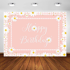 Avezano Daisy Backdrop Cute Daisy Birthday Party Decorations Floral Photo Background for Kids Birthday Party Retro Boho Groovy Theme Bday Cake Table Banner Supplies (Pink, 7x5ft)