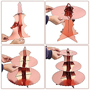 4 PCS Cardboard Cupcake Stand 3- Tier Dessert Stand, Rose Gold Party Supplies, Birthday Party Wedding Anniversary