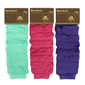 Bowbear New Little Girls 3 Pair Layered Ruffles Leg Warmers, Sea Green, Hot Pink, Purple
