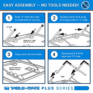 Table-Mate XL Plus Adjustable TV Table - Folding Couch Trays for Eating Snack Food, Stowaway Laptop Stand, Portable Bed Dinner Tray with 4 Set Angles, Black