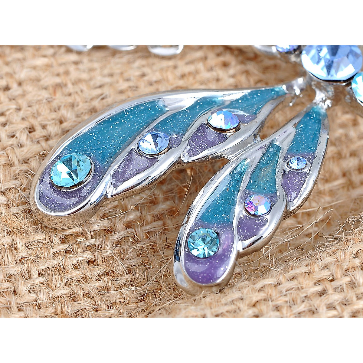 Alilang Womens Blue Purple Glitter Enamel Rhinestone Dragonfly Pendant Necklace Over Silvery Tone