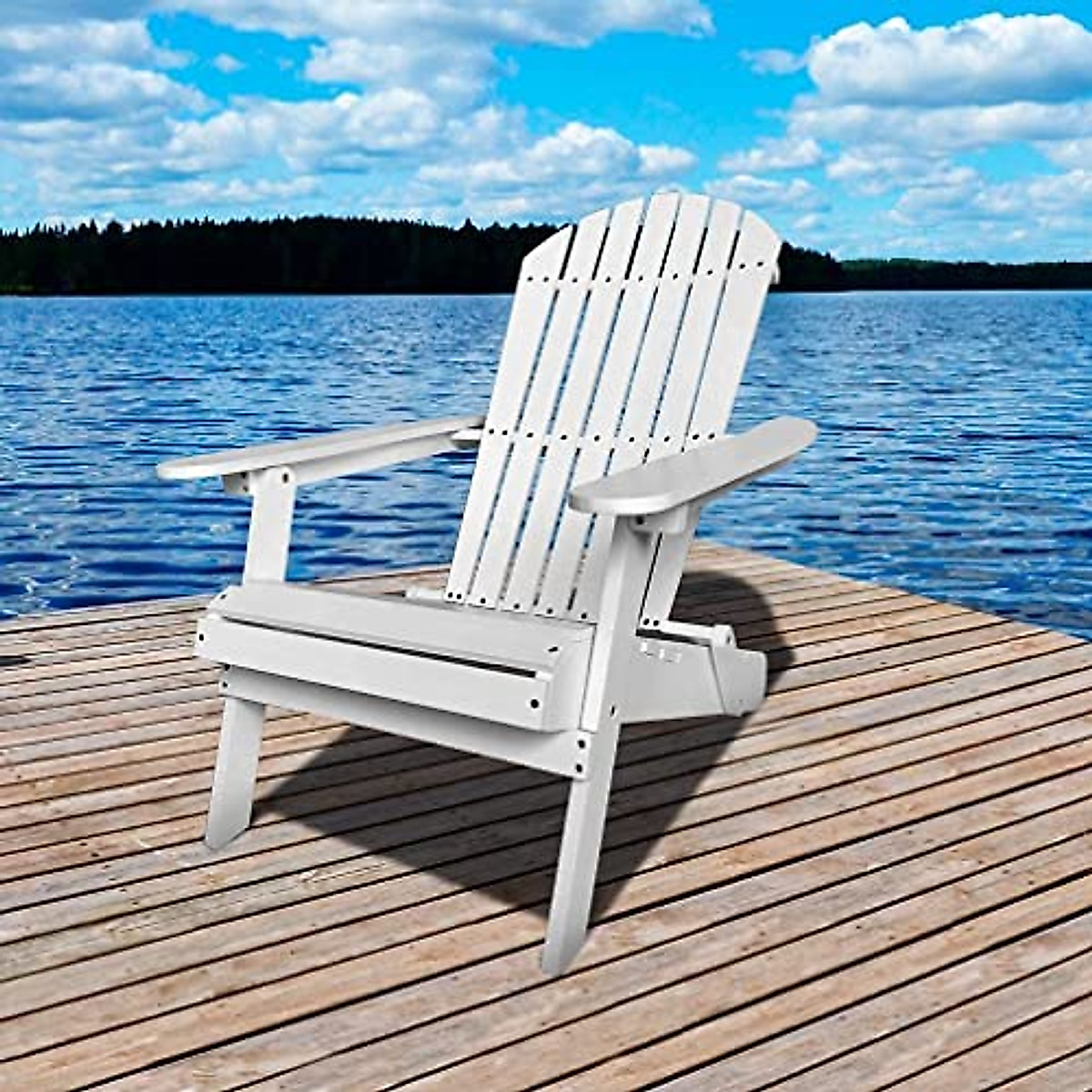 BSTOPHKL Adirondack Chair - Set of 2 Folding Wooden Adirondack Lounger Chair, Outdoor All-Weather Fire Pit Chairs Seating Accent Furniture Wood Chairs for Garden Backyard Lawn (White)