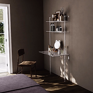 HMYHUM Acrylic Wall Mount Desk, Clear Ladder Desk with Open Shelves, Floating Desk for Laptop, Computer, Study, Writing, Vanity Table, Modern, 36" L x 19.7" W x 69.99" H