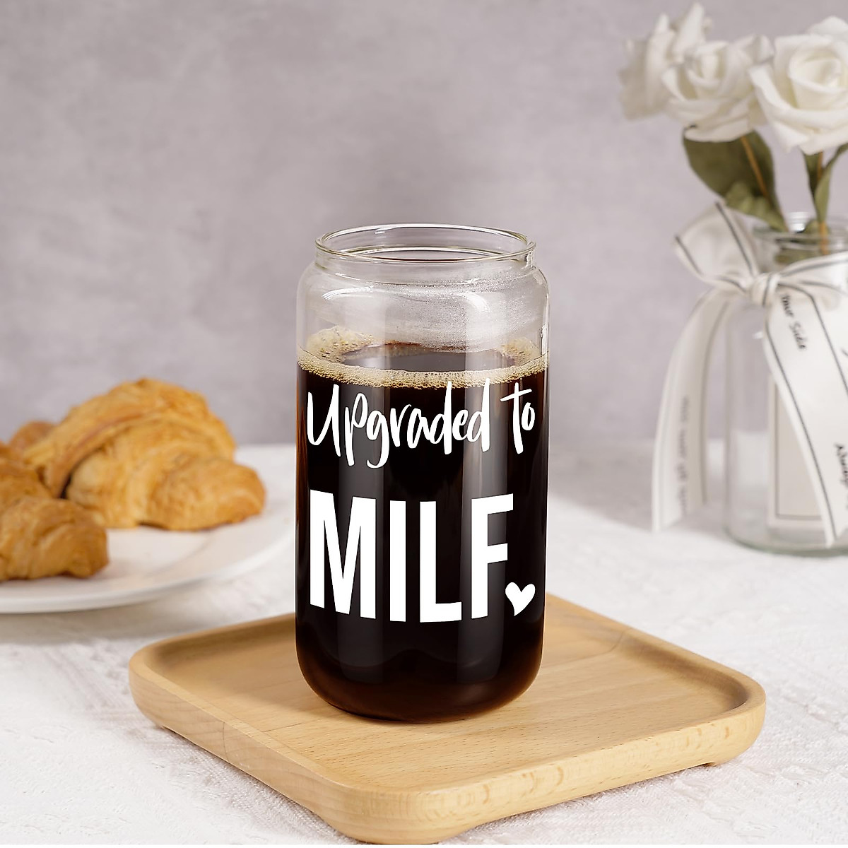 Fairy's Gift 16 oz New Mom Glass Cup w/Lid & Straw, Funny New Mom Gifts for Women - Christmas, Postpartum, Pregnancy Gifts for Expecting Mom, Pregnant Women, Mom to Be, Gifts for 1st Time Mom