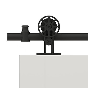 DIYHD 7FT Black Track Top Mount Spoke Wheel Sliding Barn Door Hardware