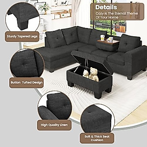 AWQM Modular Sectional Sofa with Ottoman, Fabric L-Shaped Couch with Chaise & Cup Holders, Living Room Furniture Sets Sectional Sofa Set, 6 Seat Corner Couch Sofa for Living Room, Apartment