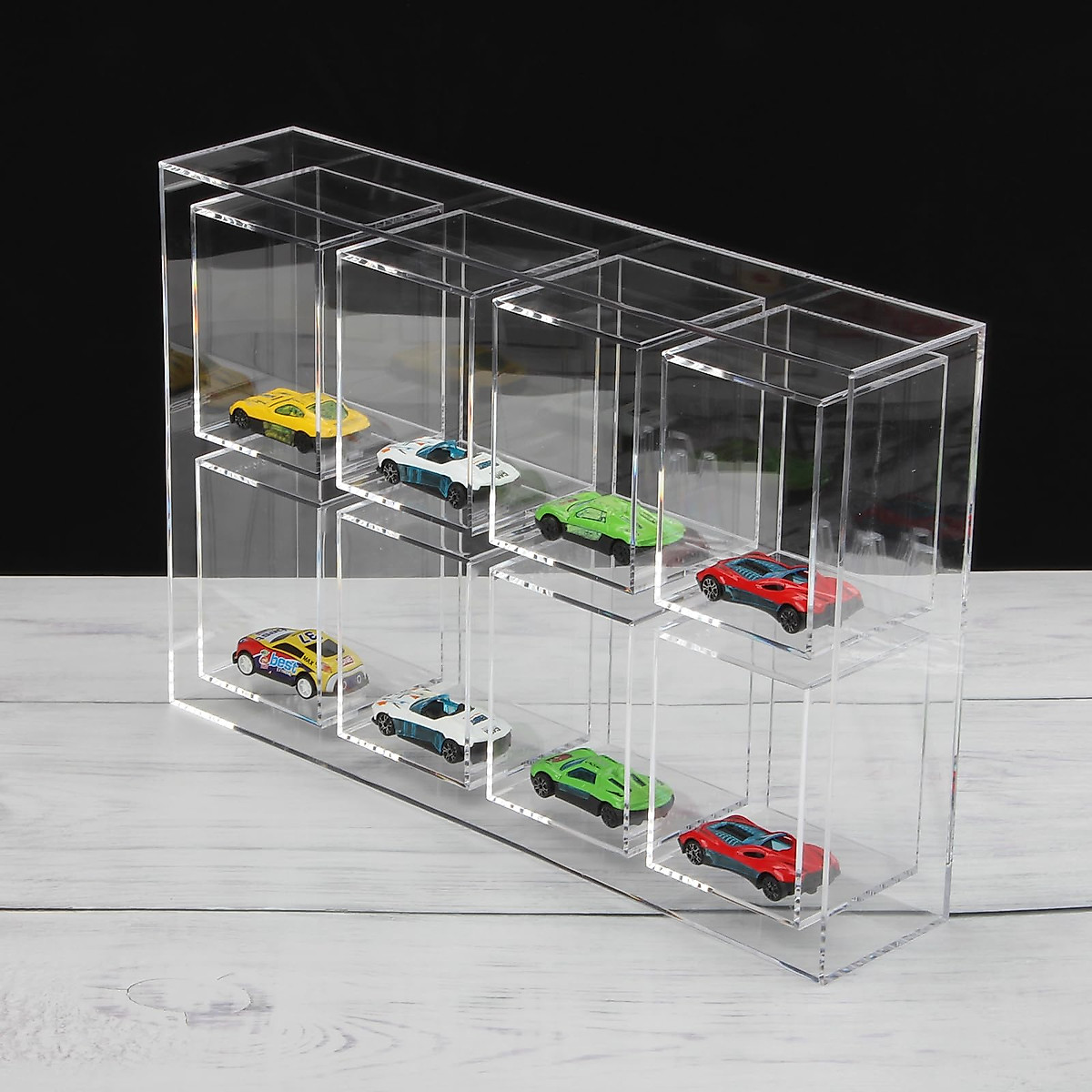 Kcgani Clear Acrylic Display Case for Figures, 8 Grids Collection Box Mineral Crystal Display Box, Acrylic Desktop Organizer for Action Figure Collectibles Holder Anime Figurine Mini Toys Storage Box