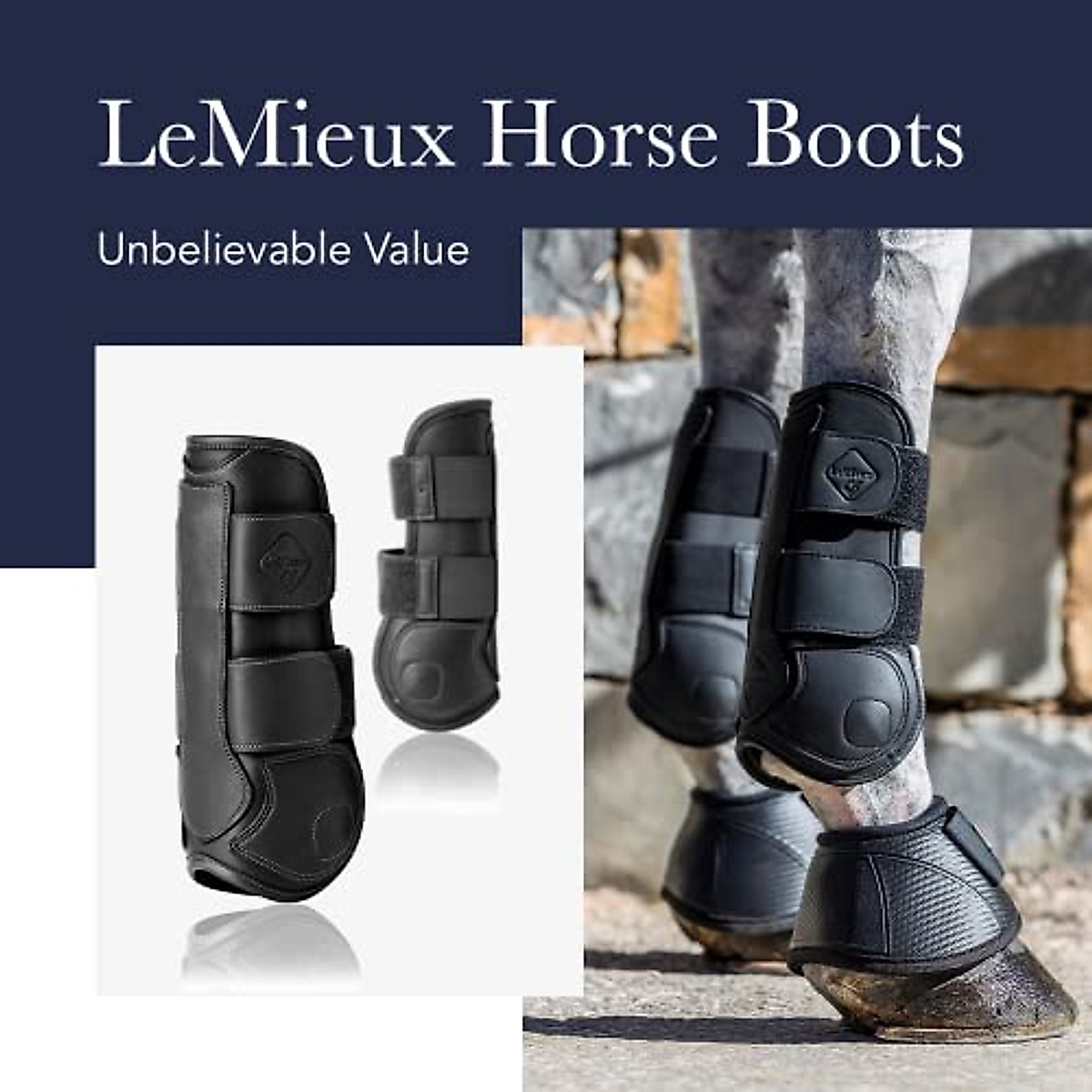 LeMieux Impact Responsive Horse Tendon Boots - Protective Gear and Training Equipment - Equine Boots, Wraps & Accessories - Tendon Protection and Support (Black/Medium)