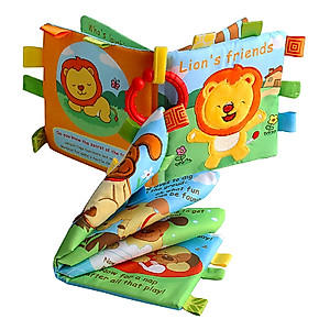 MUBEN Baby Activity Book with Attachable Link for On-The-Go Travel, Soft Crinkle Cloth Book Rattle Toy for Infants Educational Learning Toys for Babies Newborn to One Year