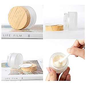 Healthcom 2 Pcs 100 Grams/100 ML Empty Glass Jars Frosted Glass Cosmetic Cream Jar Bottles Pot Wood Grain Lid Refillable Container Cream Box Lotion Face Cream Jar DIY Makeup Lip Balm Eyeshadow