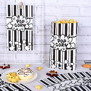 Whaline 200Pcs Movie Night Paper Popcorn Bags 2 oz Black and White Stripe Flat Bottom Popcorn Container Grease Resistant Large Sleeve Popcorn Bucket Disposable for Retro Movie Themed Party Carnival