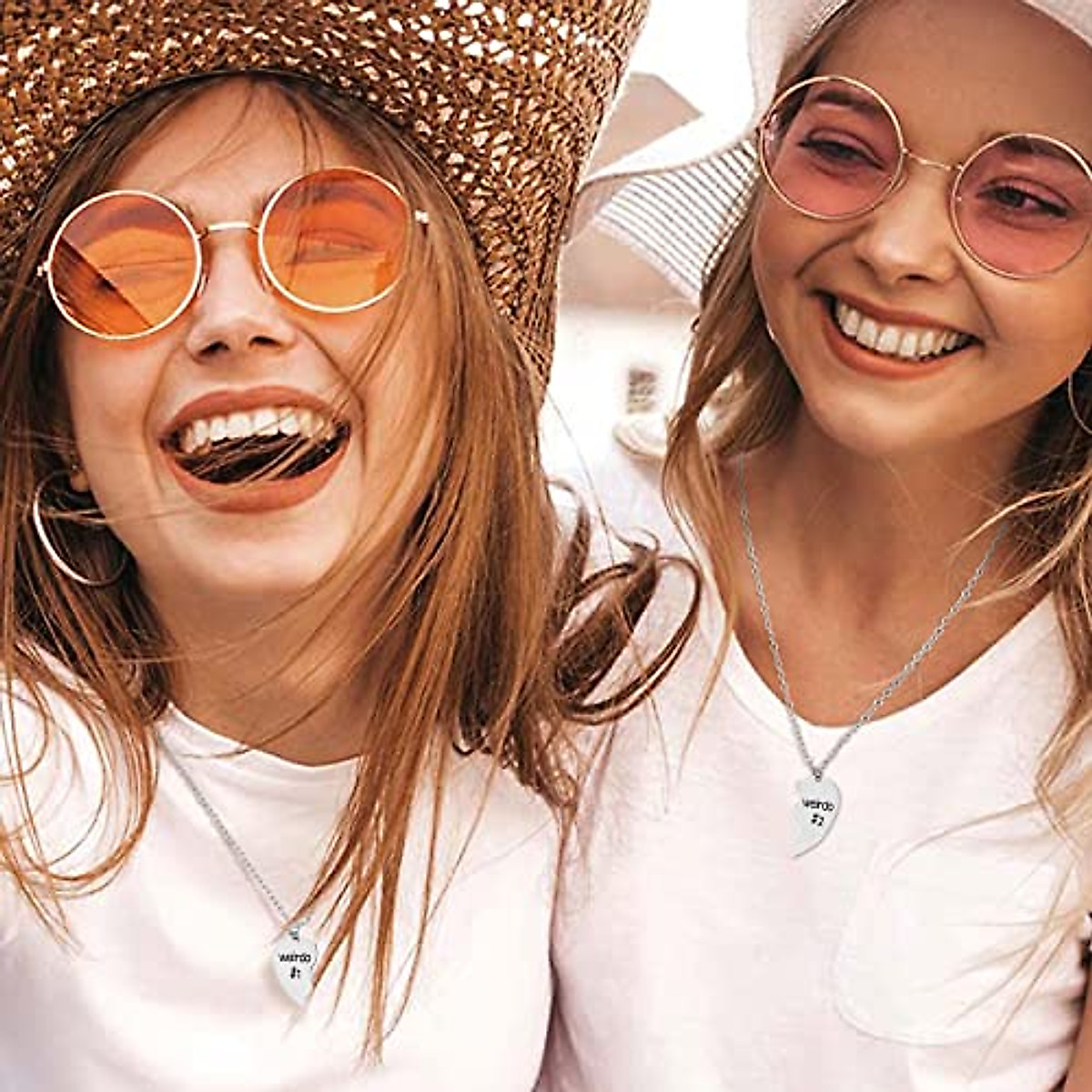MJartoria Best Friend Necklaces BFF Necklace for 2 Friendship Valentines Day Gifts Split Heart Necklace Weirdo 1 Weirdo 2 Best Friends Forever Pendant Set
