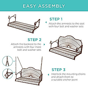 Best Choice Products Hanging Iron Porch Swing Bench Outdoor Patio Furniture for Garden, Deck w/Armrests, Mounting Chains