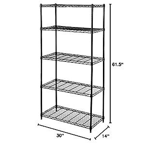 Seville Classics 5-Tier Black Epoxy Steel Wire Shelving, 30" W x 14" D x 60" H