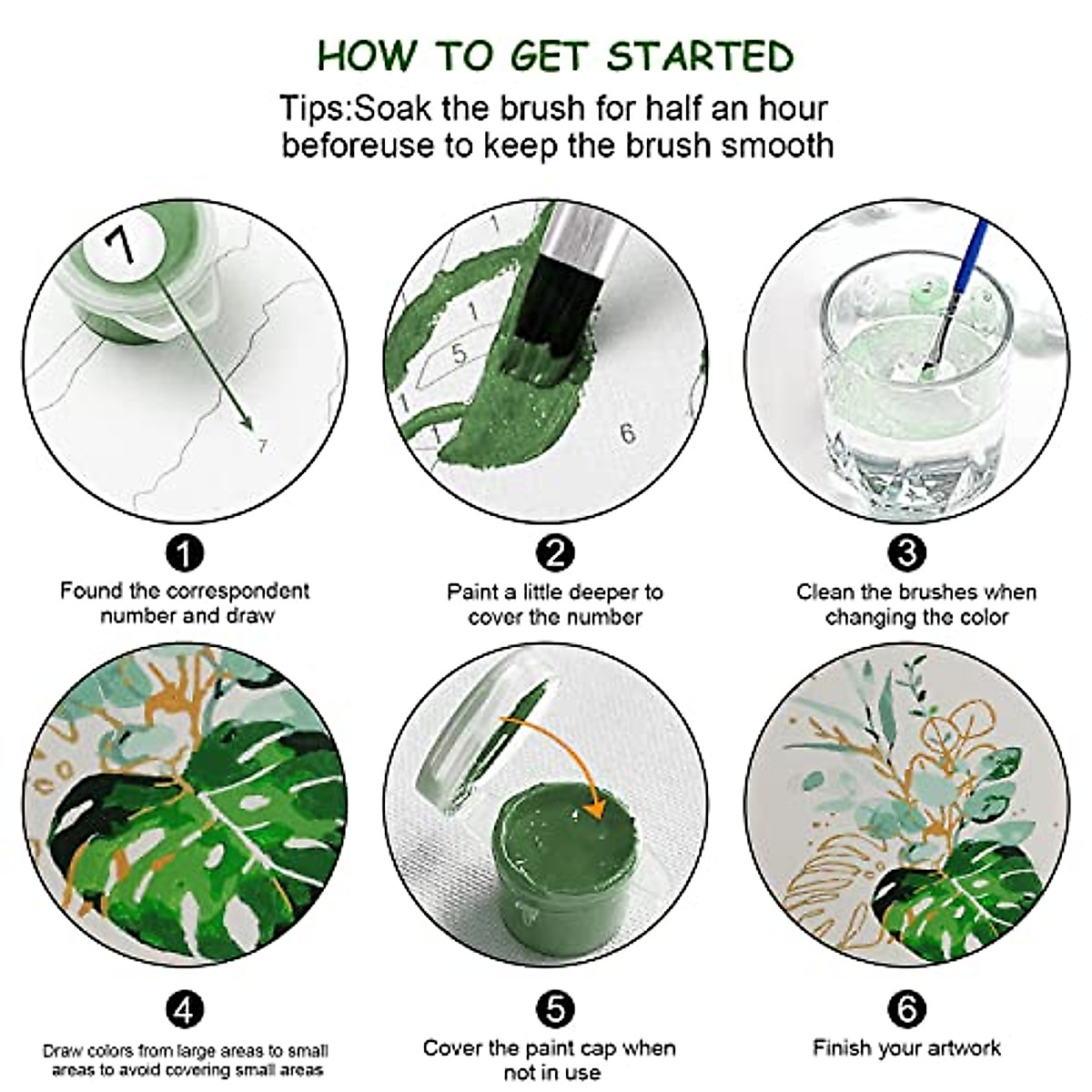 SANWEITU Paint by Number for Adults with Wooden Frame 12×12 inch Paint by Number 3 Packs Green Plants Home Decoration for Beginners with Paints and Brushes