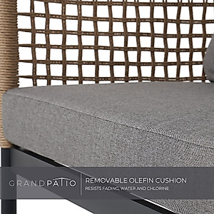 Grand patio 4-Piece Outdoor Conversation Set, Wicker Patio Furniture Set, Boho Patio Sofa Seating with Coffee Table for Garden, Backyard, Balcony, Gray