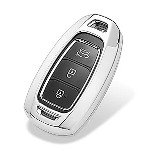 Royalfox(TM) 3 4 5 buttons 3d bling diamond fashion crystals smart remote Key Fob case Cover For Hyundai i30 Azera ix35 Elantra Accent Santa Fe IG Grandeur,2017-2022 Hyundai Palisade keychain (silver)