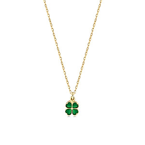 GELIN 14K Gold Enamel Green Clover Necklace | 14k Solid Gold Four Leaf Clover Neclace for Women, 18"