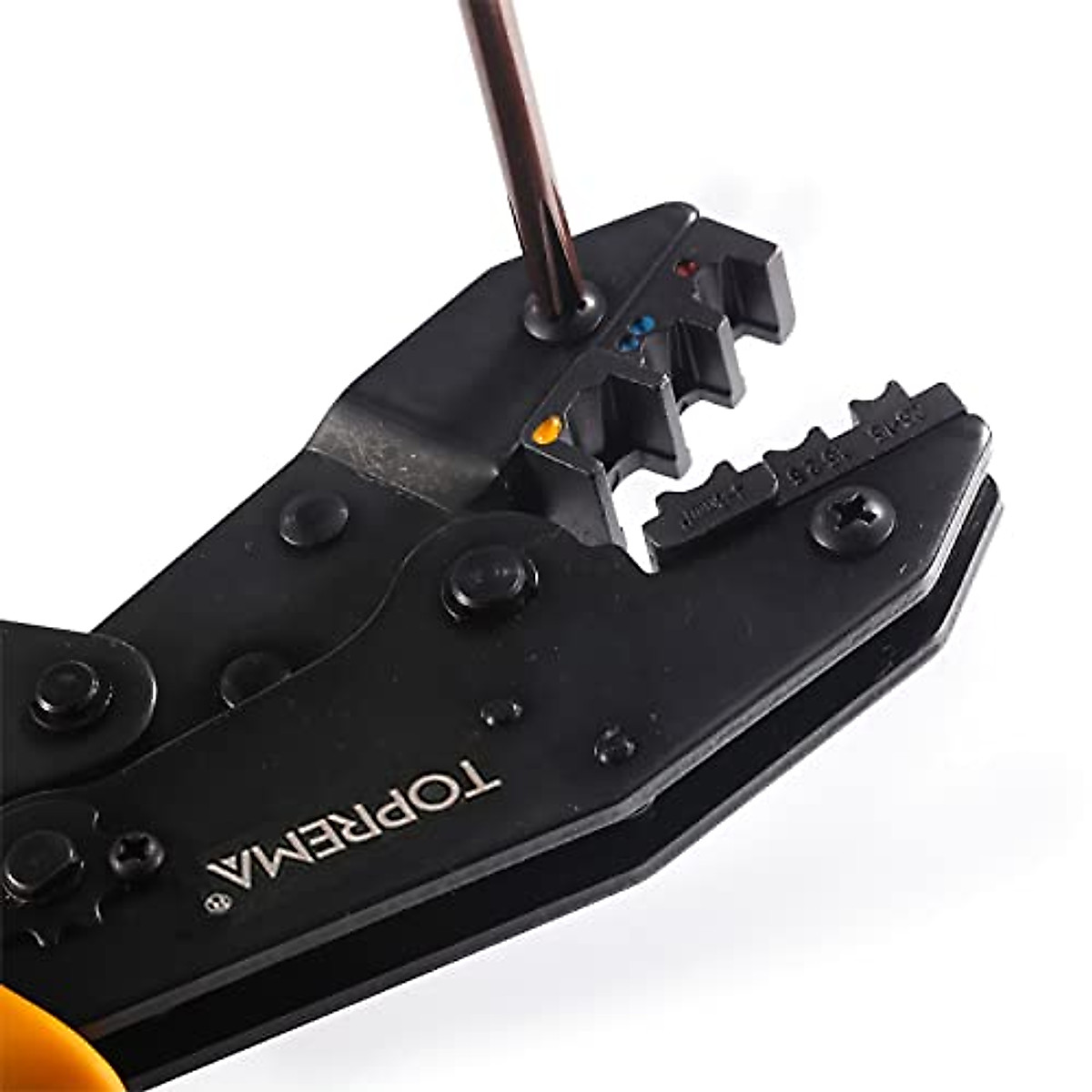 Toprema Ratchet Wire Crimping Tool Kit 5 Interchangeable Dies Set for Insulated Non-insulated Ferrules Terminals Electrical Connectors with Carry Bag