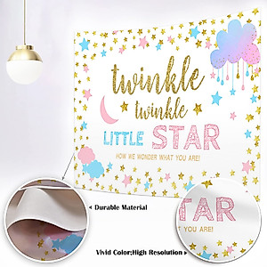 Mocsicka Twinkle Star Gender Reveal Decoration, Boy or Girl Gender Reveal Backdrop, 5x3ft Vinyl Twinkle Twinkle Little Star Banner Supplies(White,5x3ft)