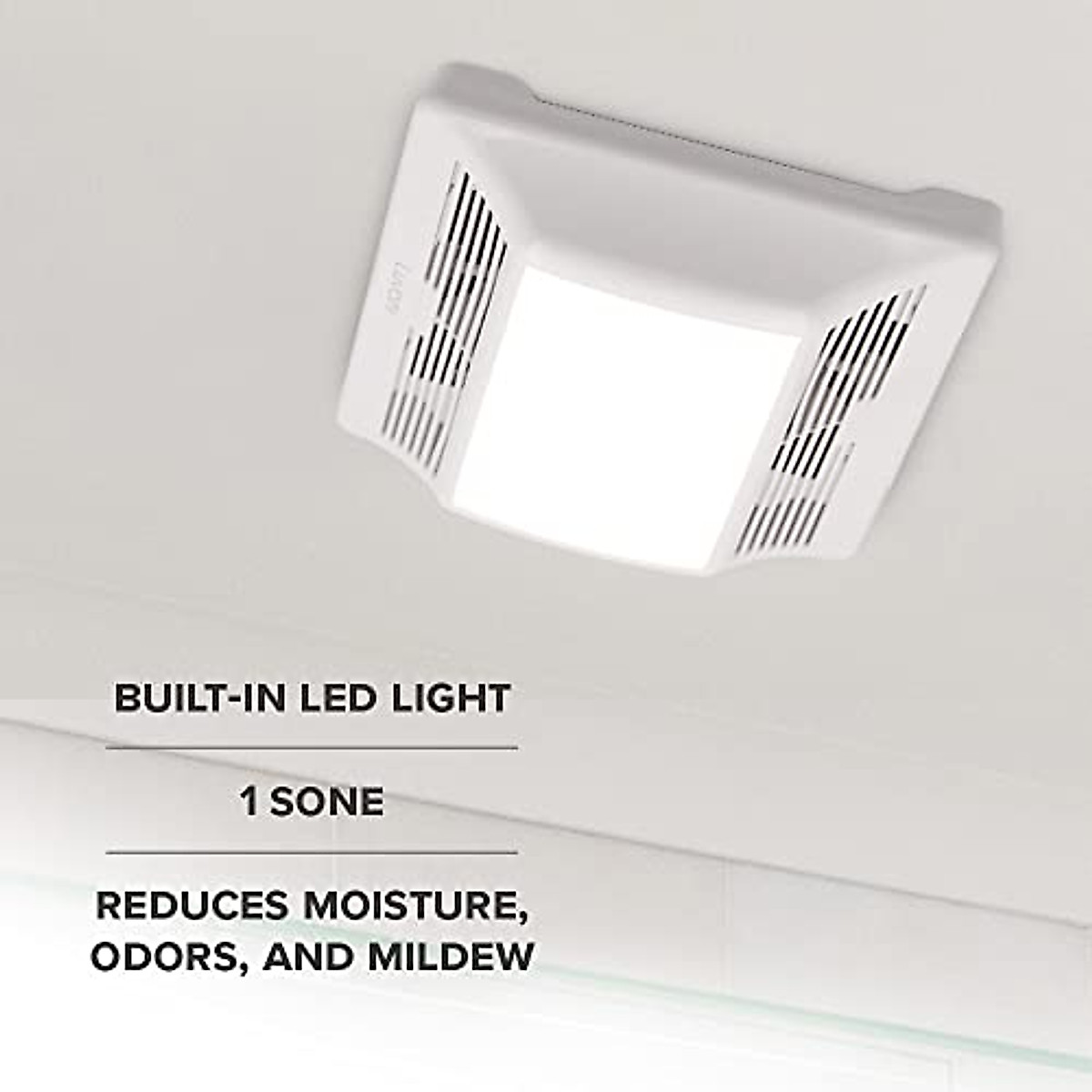 Maxxima Luvoni 90 CFM Bathroom Exhaust and Ventilation Fan with Light - 1 Sone Quiet Noise Free Operation, Ceiling Mounted Ventilator with Built-in LED Light and White Grill