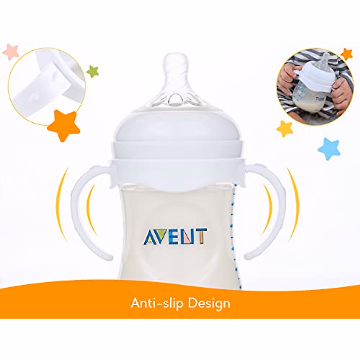 Baby Bottle Handles for Philips Avent Natural Baby Bottles, Compatible Avent Bottle Holder for Baby, 2 Count