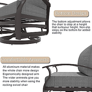 Delnavik 3PCS Aluminum Rocking Chair Swivel Chairs, Patio Furniture Rocking Bistro Sets Modern Outdoor Conversation Set with Coffee Table for Porch Deck Garden Backyard, Grey