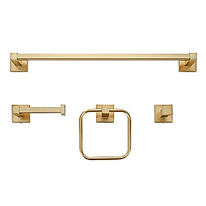 Globe Electric 65562 4-Piece Bath Hardware Accessory Kit, Matte Brass, Towel Bar, Towel Ring, Robe Hook, Toilet Paper Holder, Beauty Room Accessories, Home Improvement, Industrial Bathroom Décor