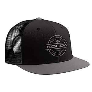 Joe's USA Koloa Surf Thruster Logo Mesh Back Trucker Hat in Black/Grey with Grey Logo