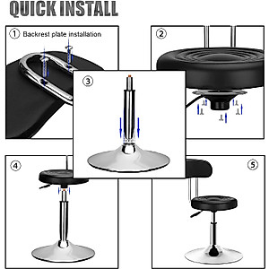 QiCheng&LYS Round Office Stool Chair Adjustable Height Sit Stand Stool 360 Stool ,for Office Home Kitchen Beauty Slip Stool Wheelless Stool (Black with backrest)