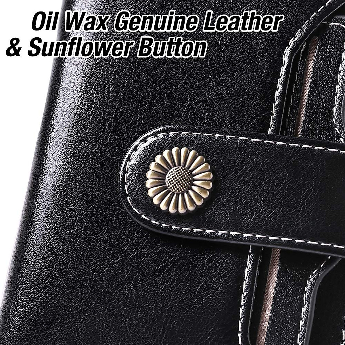 GOIACII Wallet for Women Leather Small RFID Blocking Bifold Zipper Pocket Card Holder with ID Window Black