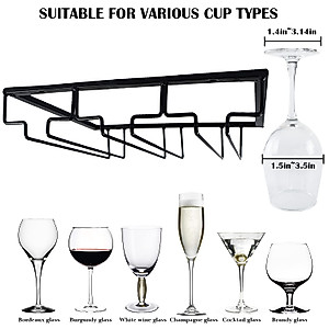 AMUFYSHH 3 Rows Wine Glass Rack for Under Cabinet, Hanging Wine Glasses Metal Stemware Racks, Storage Organizer for Kitchen Cabinet Bar(SINGLE)
