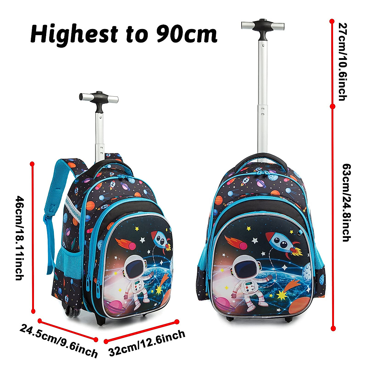Dokin Kids Rolling Backpack School Backpack Rolling Duffle Bag with Wheels 3 IN 1 Bookbag Set for Kids Girls Boys Teenagers