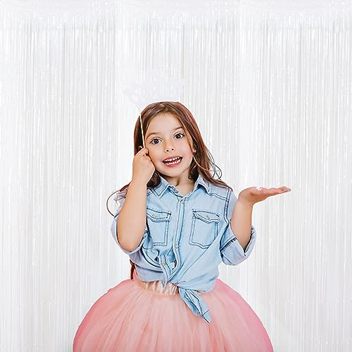 RUBFAC 3pcs 3.3x8.2 Feet White Fringe Backdrop Curtains,Tinsel Streamers Birthday Party Decorations,Fringe Backdrop for Birthday Girl Princess Bachelorette Party Decor