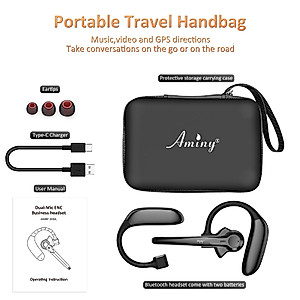 AMINY Wireless Bluetooth Headset with Dual Microphone Noise Cancelling,Auriculares Bluetooth Earpiece 30 Hrs Talking Time V5.3 Bluetooth Earphones Wireless Headset for Trucker/Driving/Office