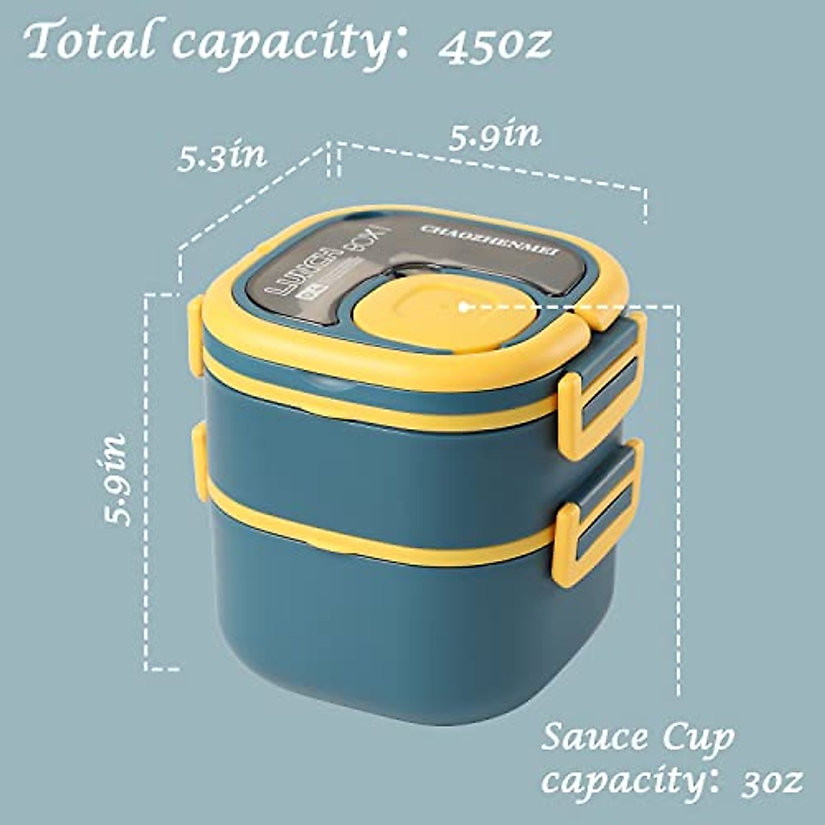 Stackable Lunch Container for Adults with 45oz Stainless Steel Salad Container for Lunch Bento Box, Leak-Proof Durable All-in-One Lunch Box Built In Divider, Spoon, Dressing Container (Blue)
