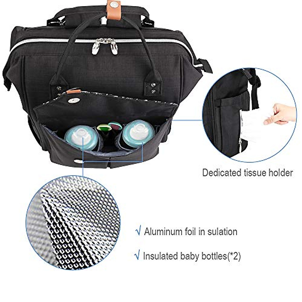 Lekebaby Diaper Bag Backpack, Large Capacity Diaper Backpack with Changing Pad for Mom and Baby, Arrow Print, Black