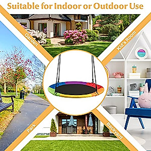 ARLIME 40" Saucer Tree Swing, Outdoor Swing Seat for Kids and Adults, Colourful Round Swing with Adjustable Ropes, Large Waterproof Disc Swing for Tree, Playground, Backyard