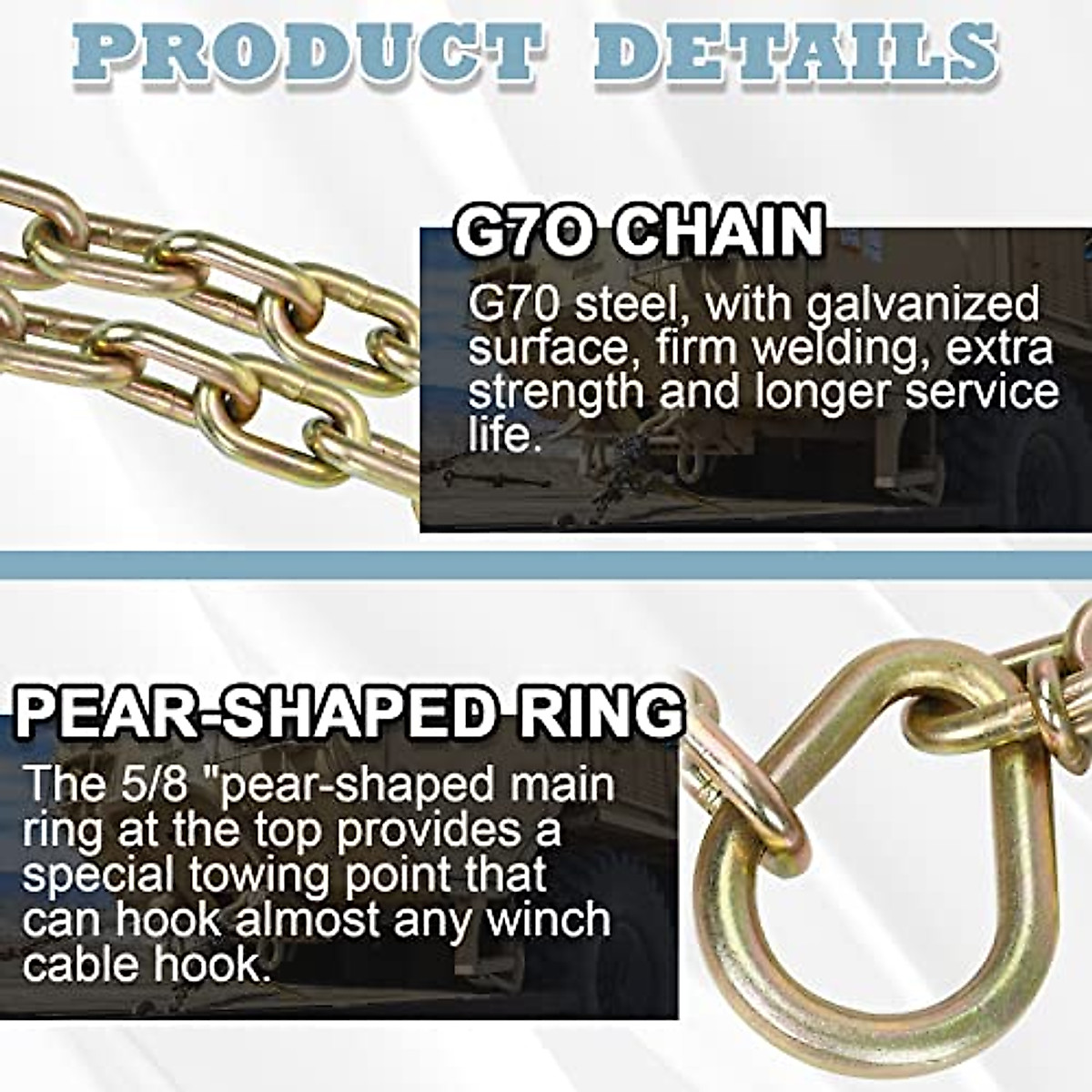 BLACKHORSE-RACING 5/16''x2' G70 J Hook Tow Chain V Bridle with Large Shank J Hooks and Grab Hooks,Flatbed Truck Trailer Safety Tow Chain 4700 lbs Working Load Limit