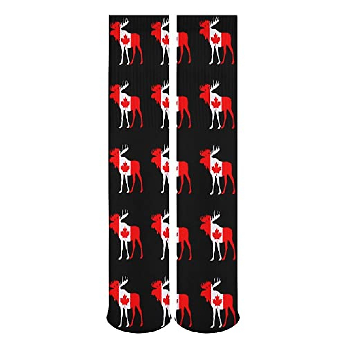 aifaqukuanga Canadian Flag Moose Silhouette 5-Pack Men And Women Casual Long Socks Breathable Athletic Running Socks