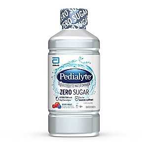Pedialyte Electrolyte Water with Zero Sugar, Hydration with 3 Key Electrolytes & Zinc for Immune Support, Berry Frost, 1 Liter